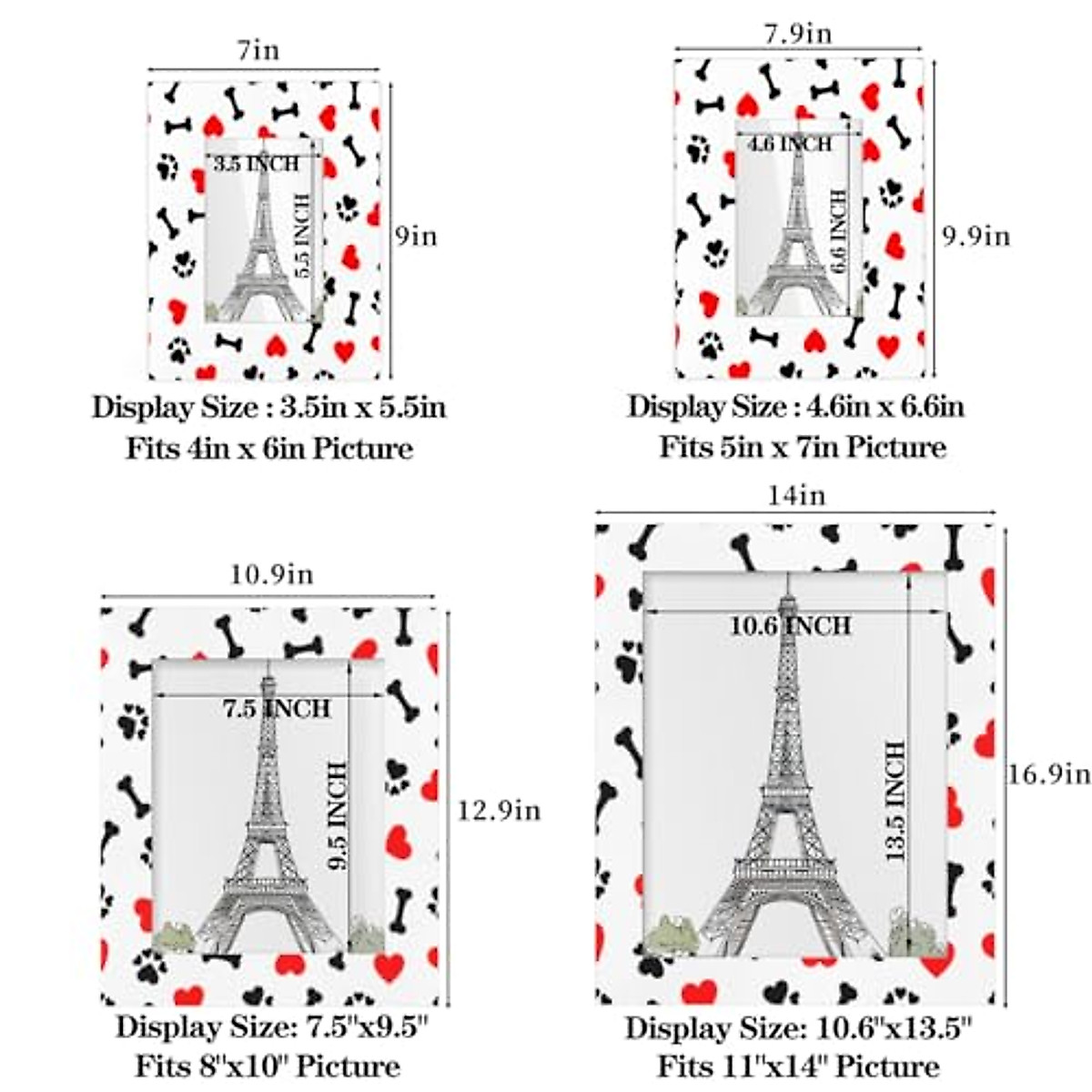 Dog Paw Red Heart 8x10 Picture Frame Wooden Picture Frames for Wall Hanging & Tabletop Decor Display 8x10 or 8x8 Picture Collage Family Weddings Christmas Photo Frame for Gift