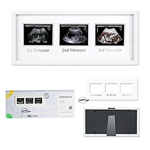 BabySquad Trimester Ultrasound and Sonogram Progression Photo Frame, EXTRA LARGE SIZE, Shatter Resistant Tempered Glass,16.5 x 6.5 INCHES, Bonus Matte Insert, Sawtooth Hanger + Kickstand Stand
