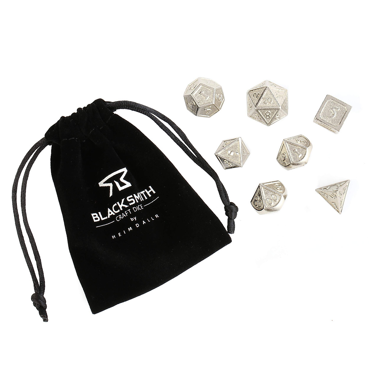 HEIMDALLR Metal DND Dice Set 7pcs - Indestructible Metal Dice Set w/Dice Bag; D&D Dice Set D&D (Dungeons and Dragons Dice Set) w/ D20 Dice - Blacksmith Craft Dice (Weathered Bronze)