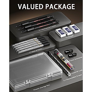 Nicpro 3 Pack 2mm Mechanical Pencils Set with Case, 33 Graphite Lead Refills (4B 2B HB 2H 4H), 36 Colored Lead, Erasers -Weatherproof Metal Barrel, Heavy Duty Carpenter Pencil For Drawing Sketching