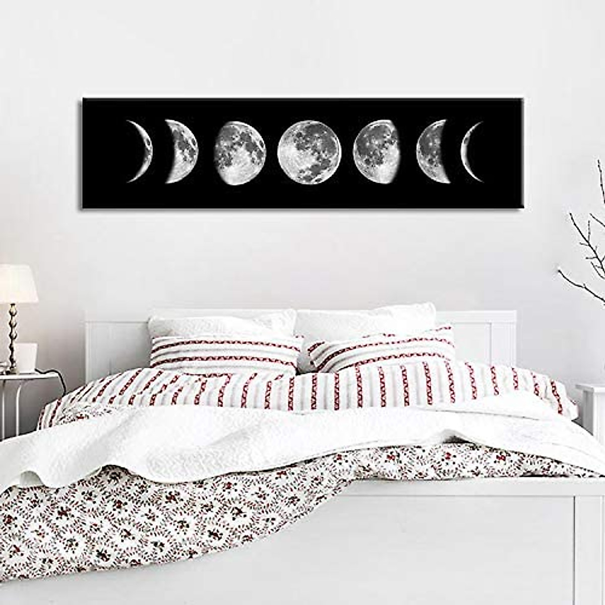 OCIOLI Moon Phase Wall Art Painting, Black and White Moon Canvas Print Poster Wall Art Decoration for Bedroom Living room Office Decoration(UNFRAMED,Black)