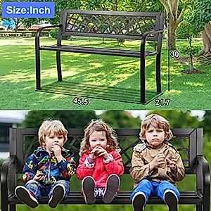Garden Bench with Black Checkered Design,400 lbs Outdoor Bench Metal Bench Park Bench with Cast Iron Frame Bench Chair,for Patio Front Porch Garden Balcony Lawn Furniture Entryway Backyard,Black