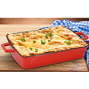 Eternal Living Enameled 13" Cast Iron Baking Pan Rectangular Lasagna Dish Large Roasting Pan Red