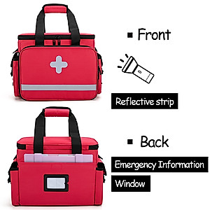 CURMIO First Aid Kits Bag Empty, Emergency Supplies Bag Medical Bag for Home Health Care and Trauma Kits, Red (Empty Bag Only)