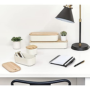 iDesign Recycled Plastic Compact Drawer Organizer Bin with Paulownia Wood Lid, Small, Coconut