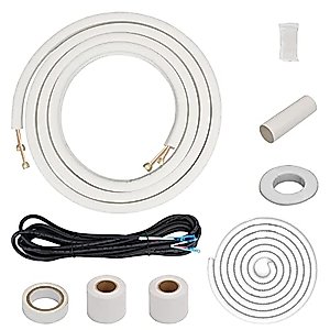 Air Jade 16 Ft. Mini Split Line Set, 1/4 & 3/8 inch O.D. & 3/8" PE Thickened Insulated Coil Copper Pipes with Fittings, for Ductless Mini Split Air Conditioning, Heat Pump Systems