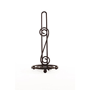 Spectrum Diversified Scroll Holder for Kitchen Countertops, Bars & Dining Tables, Steel Paper Towel Stand, Fits Standard & Jumbo Rolls, Hammered Bronze