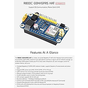Waveshare R800C GSM/GPRS HAT Compatible with Raspberry Pi and Jetson Nano, Support 2G Communication Phone Call and SMS