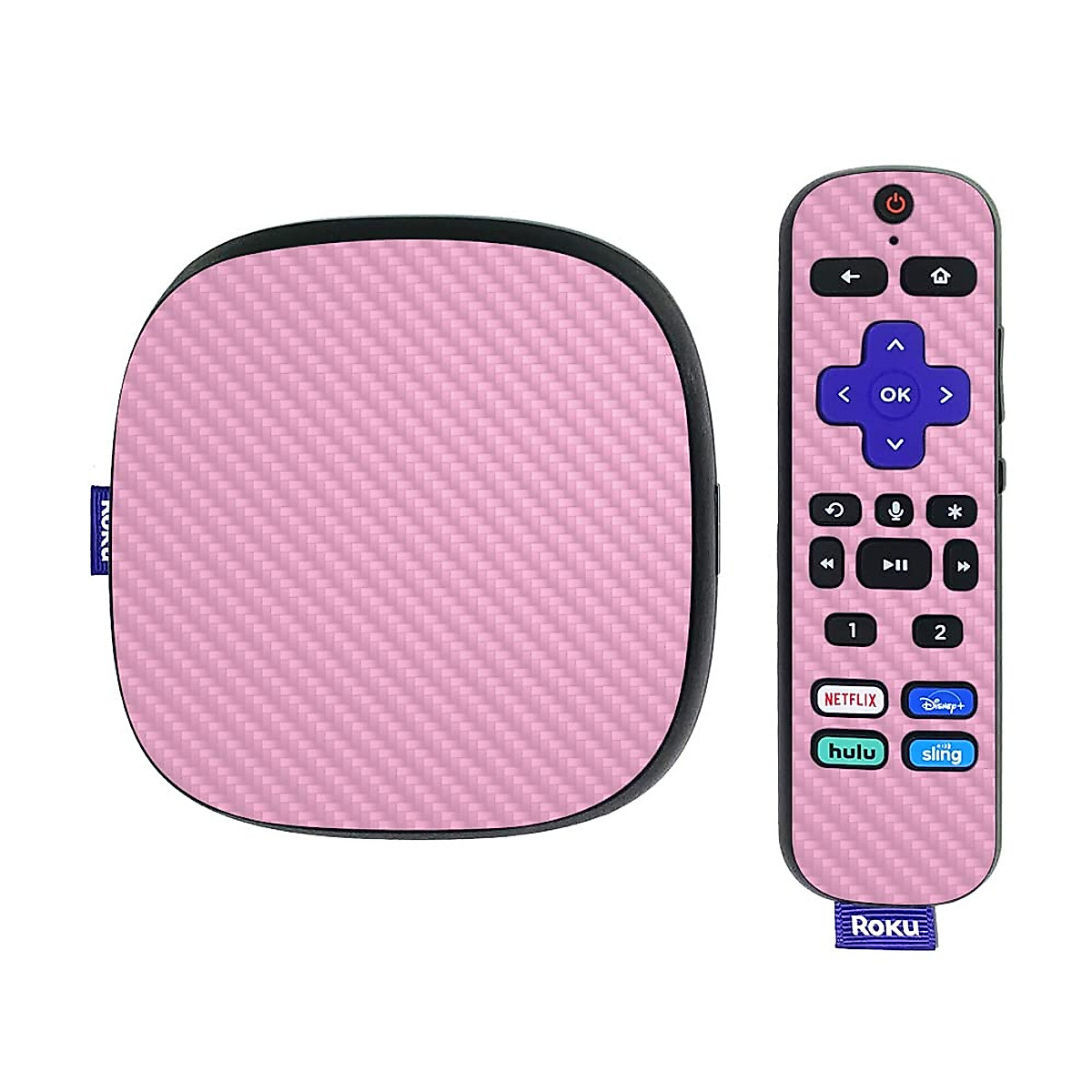 MightySkins Carbon Fiber Skin Compatible with Roku Ultra HDR 4K Streaming Media Player (2020) - Solid Pink | Protective, Durable Textured Carbon Fiber Finish | Easy to Apply | Made in The USA