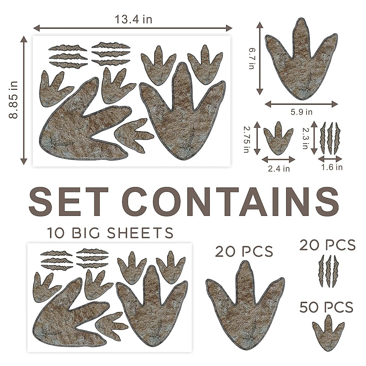 90 Pieces Dinosaur Decor Dinosaur Footprints Floor Decals Peel and Stick Dinosaur Track Stickers Removable Dinosaur Tracks Wall Decals Vinyl Footprints Wall Decal for Baby Nursery Bedroom Home Decor