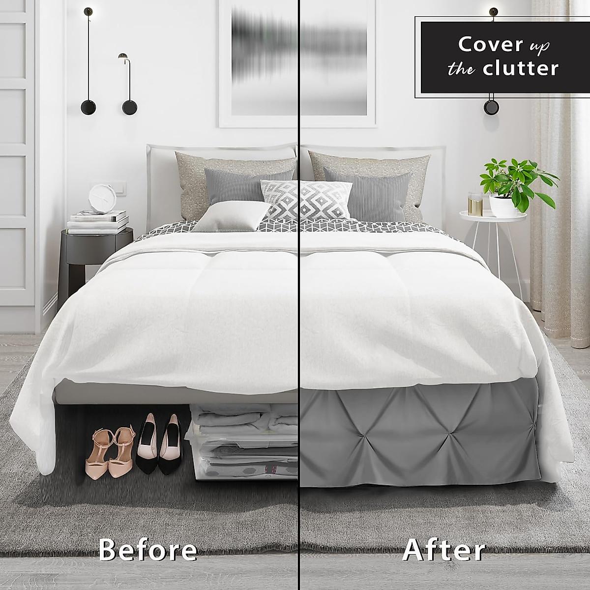 Nestl Dark Grey Bed Skirt King Size, Pinch Pleat King Bed Skirt, 14" Inch Drop King Bedskirt, Hotel Quality Dark Grey Bed Skirts Premium Microfiber Bedskirt for King Bed, Dark Grey King Size Bed Skirt