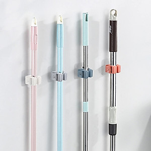 TACYKIBD 10PCS Broom Holder Wall Mount, Self Adhesive Mop and Broom Holder Wall Mount No Drilling Mop Holder, Anti-Slip Broom and Dustpan Hanger for Home Bathroom Kitchen Garden Garage (5 Colors)