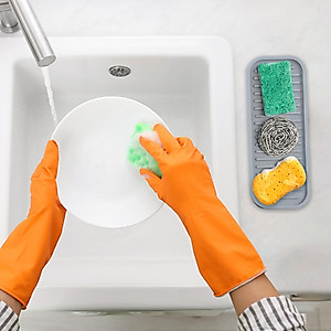 Zulay (9x3.5) Silicone Sponge Holder for Kitchen Sink - Flexible Multipurpose Kitchen Soap Tray Sponge Holder - Sink Organizer Tray for Kitchen, Bathroom, Makeup, Trinkets & More (Gray)