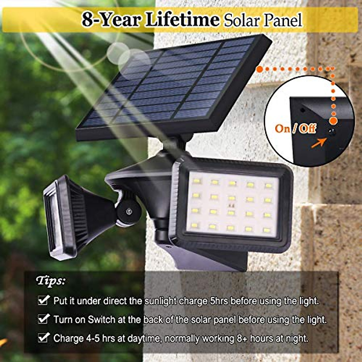 EMANER Motion Sensor Solar Light Outdoor, Dusk to Dawn Wireless Security LED Flood Light, 6000K Very Bright, Solar Powered Landscape Spotlights Waterproof for Garden/Driveway/Porch, (1-Pack)
