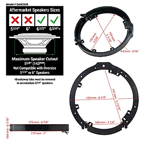 Scosche Compatible with Select 2007 to 2019 Acura & 2006 to 2017 Honda Vehicles 6.5” - 6.75” Speaker Adapters (1 Pair) SAHC634