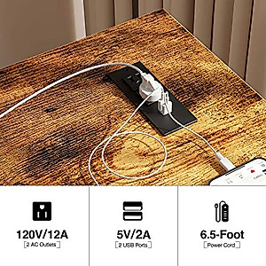 Rolanstar Computer Desk with Power Outlet, Home Office PC Desk with USB Ports Charging Station, 39" Desktop Table with Side Storage Bag and Iron Hooks, Stable Metal Frame Workstation, Rustic Brown