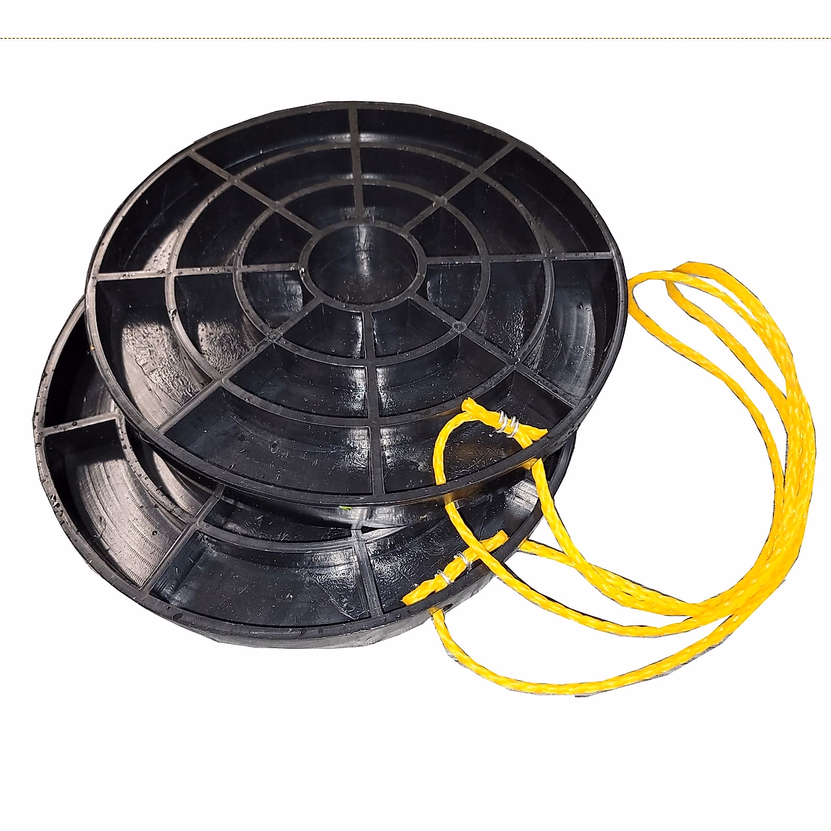 BULLKE Large Heavy Duty Strongest RV Stabilizing Jack Pads with Rope Handle, Helps Prevent Jacks from Sinking, 10.375 Inch x 1 Inch Pad - 2 Pack (Made in USA from 100% Recycle Plastic)