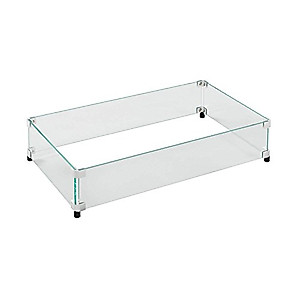The Outdoor GreatRoom Company Glass Guard - Rectangular Glass Wind Guard for 12" by 24" Crystal Fire Burner - Sturdy Tempered Glass Panels with Aluminum Clips for Attachment - Easy to Assemble