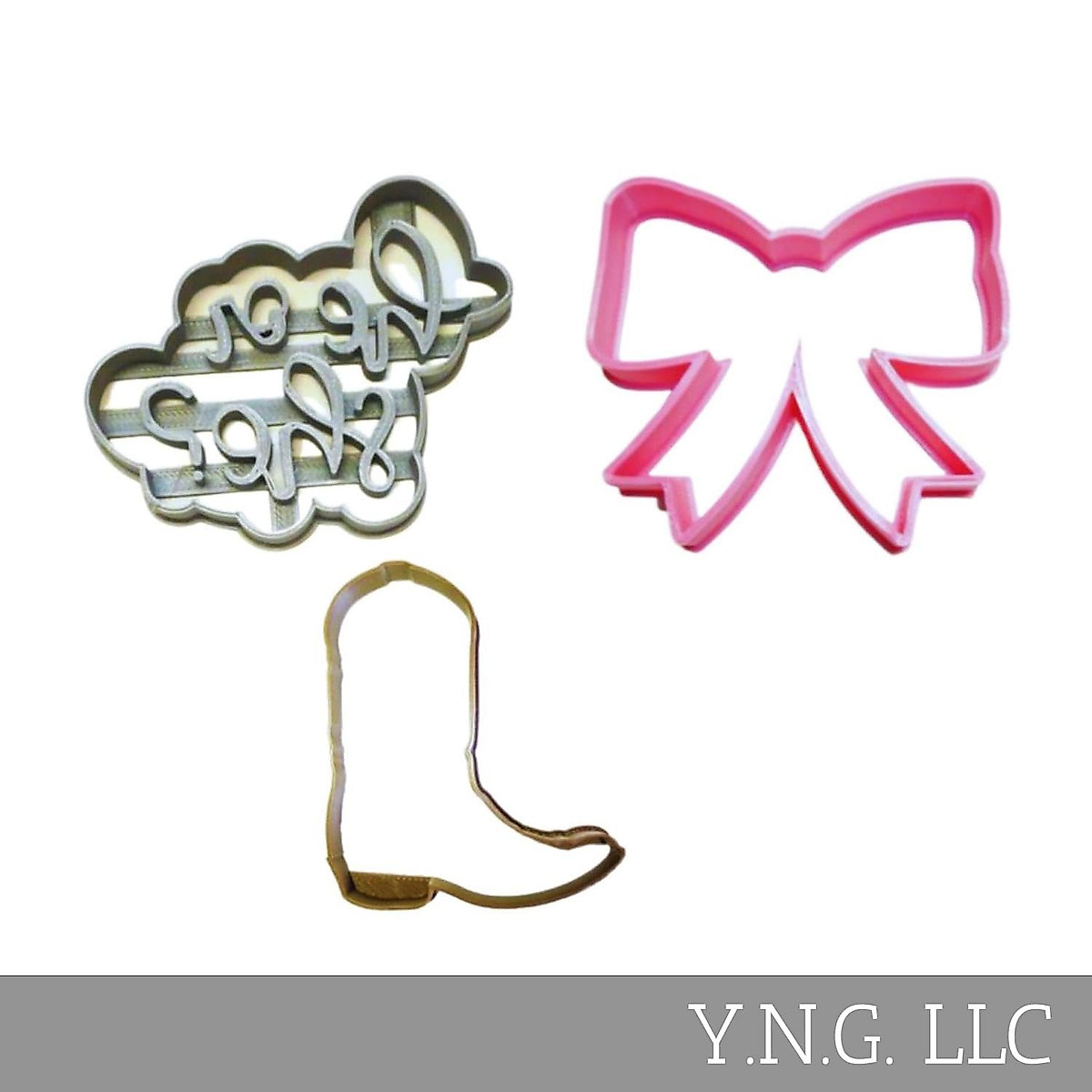 BOOTS OR BOWS GENDER REVEAL HE OR SHE BABY SHOWER SET OF 3 COOKIE CUTTERS MADE IN USA PR1198