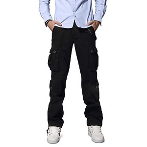 Mesinsefra Men's Cotton Casual Military Army Cargo Pants Camo Combat Work with 8 Pocket Black 36