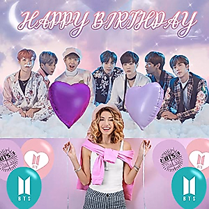 BTS Bangtan Boys Happy Birthday Backdrop Cartoon BTS Banner Poster for Bangtan Boys Fans Girls BTS Theme Party Decorations Kpop Bangtan Boys Birthday Supplies Background Studio Shoot Photo Props Booth