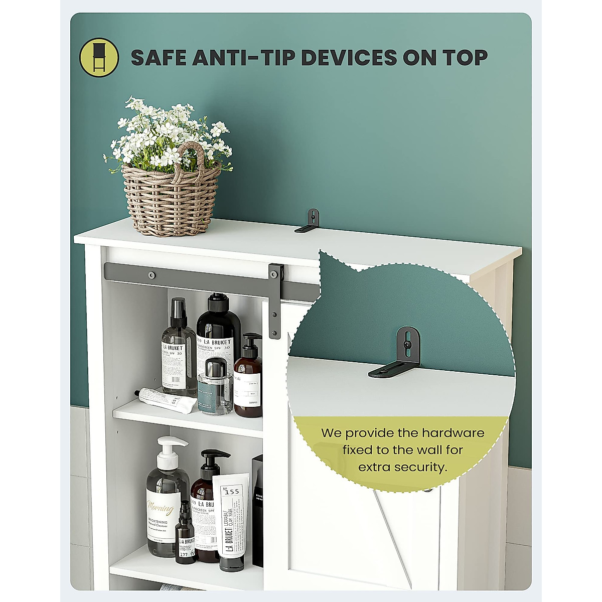 Crestlive Products Over The Toilet Storage Cabinet, Wood Bathroom Organizer with Adjustable Shelves and Sliding Barn Door, Bathroom Space Saver-White