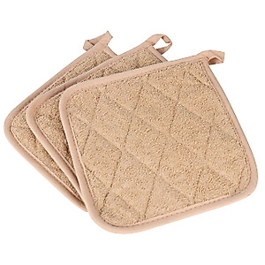 Arkwright Terry Cotton Pot Holders - (Pack of 12) Restaurants, Kitchen Hot Pad Potholder Set, Heat Resistant Coaster for Cooking and Baking, 7 x 7 in, Tan