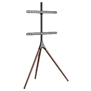 Displays2go 43”- 65” Tripod Easel Artistic TV Stand, 180° Swivel – Black/Walnut (ARTTV65B)