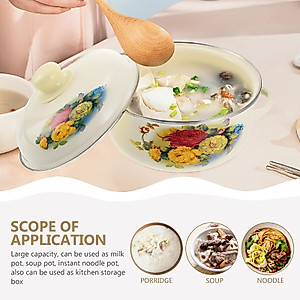 Angoily Enamel Soup Pot Round Covered Stockpot Nesting Prep Bowls Prepping Bowls Casserole Dish Ceramic Saucepan with Lid Nonstick Stock Pot Kitchen Stew Pot Pasta Ceramics Porcelain Pot