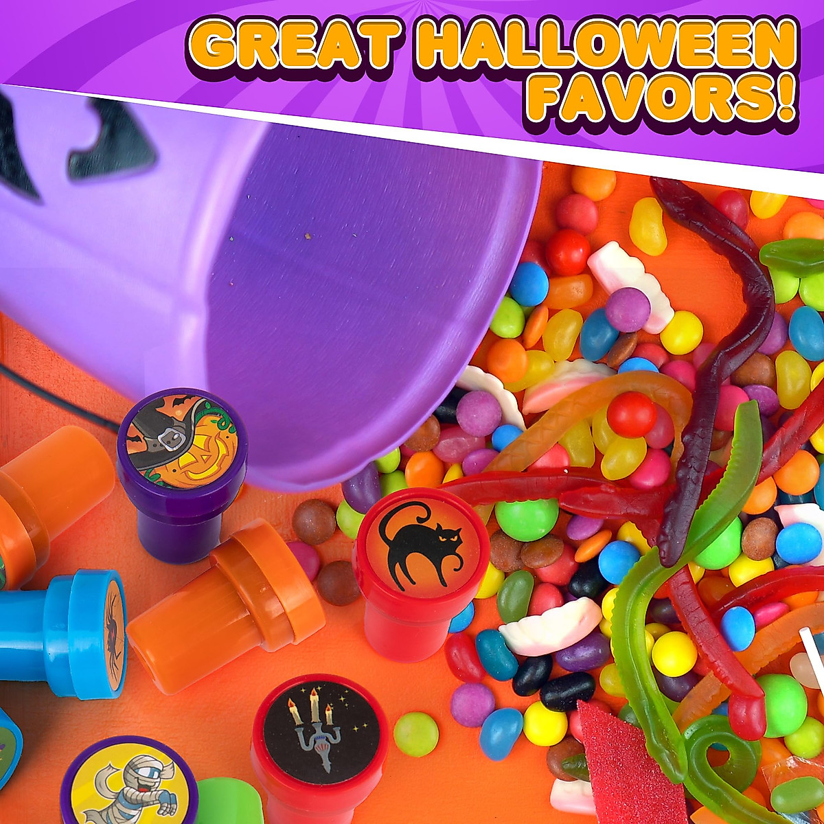 ArtCreativity Bulk Halloween Stampers for Kids - Set of 100 Halloween Stamps - Assorted Trick or Treat Stamper Designs for Halloween - Non-Candy Halloween Trinkets for Kids 3 4 5 6 7+