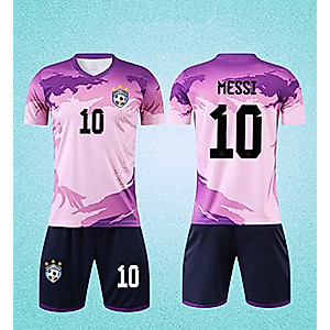 Casmyd Kids Youth Argentina Soccer Jersey+Shorts Me-SSii #10 2022 World Cup Football Team Sports Fan Shirts Kit for Boys Girl