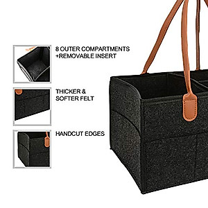 MorNon Baby Diaper Caddy Organizer Diaper Tote Portable Nursery Essentials Storage Basket Stain Resistant Large Baby Stuff Diaper Organizer Baby Gift for Newborn Boy and Girl, Dark Gray