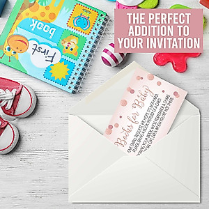 25 Book Request Baby Shower Guest Book Alternative - Gold Baby Shower Invitation Inserts, Books For Baby Shower Request Cards, Bring A Book Instead Of A Card, Baby Shower Book Request For Girls