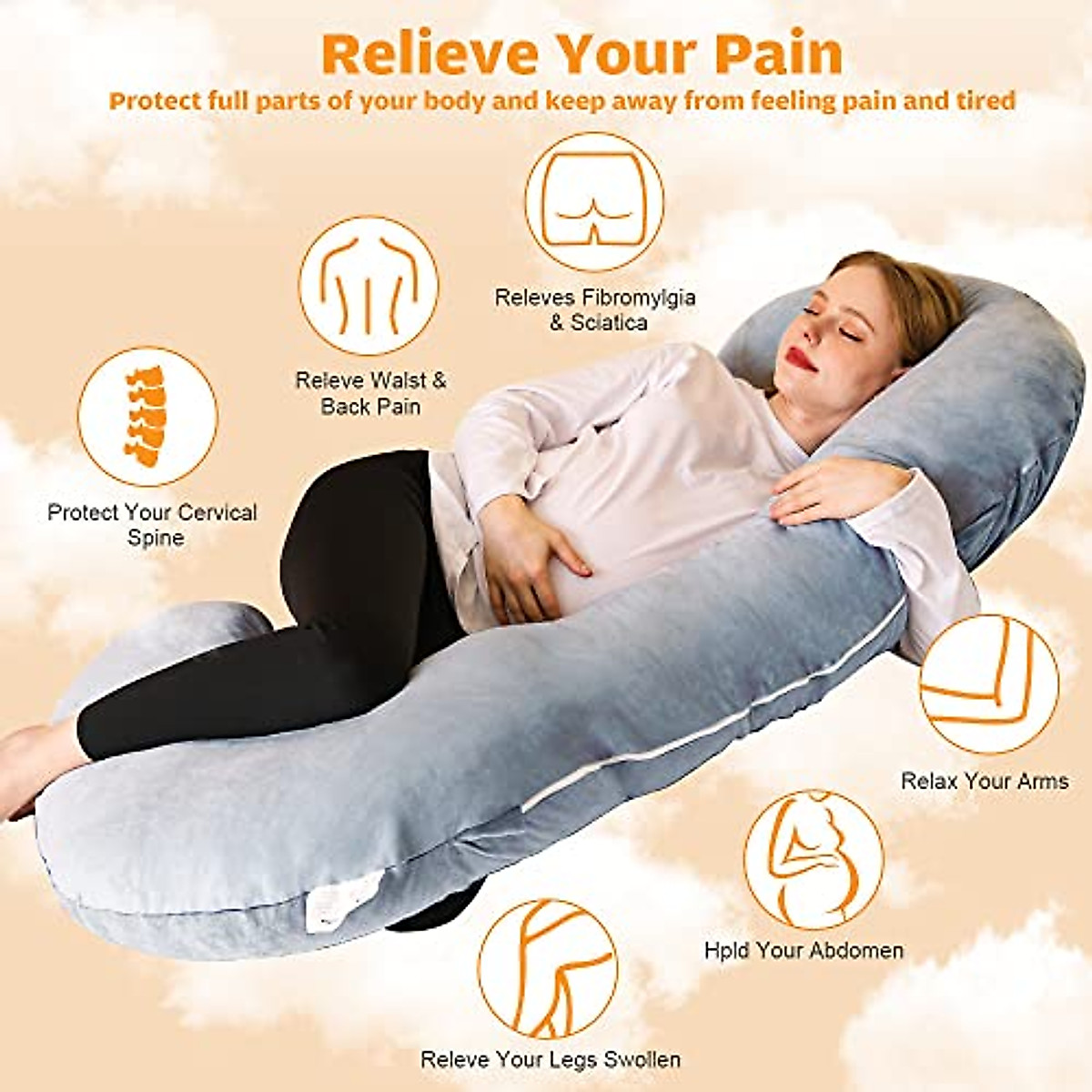 Chilling Home Pregnancy Pillows, C Shaped Full Body Pillow for Pregnancy 59 Inch Maternity Pillow for Pregnant Women, Pregnancy Must Haves Pregnancy Pillows for Sleeping with Removable Cover