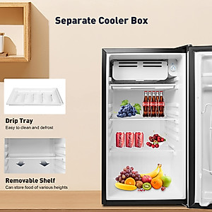 E-Macht 3.2 Cu.Ft. Mini Fridge with Freezer, Single Door Compact Refrigerator,Removable Glass Shelves, Reversible Door, Small Refrigerator for Apartment, Office, Dorm