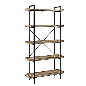 Walker Edison 5 Shelf Industrial Wood Metal Bookcase Tall Bookshelf Storage Home Office, 68 Inch, Driftwood