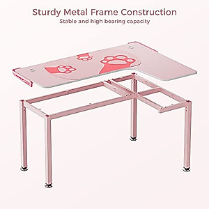 DESIGNA Pink Gaming Desk, 60 inch Pink L Shaped Gaming Desk, with Full Covered Cute Pink Desk mat for Girl Gaming Desk Pink, Easy to Assemble, Right Side
