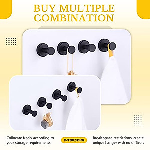 APLusee Bathroom Towel Hook 2 Pack, Stainless Steel Round Coat Robe Hanger, Contemporary Decorative Toilet Kitchen Clothes Wall Holder (Matte Black)