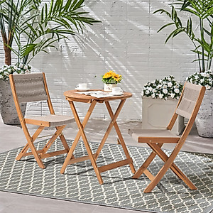 OC Orange-Casual 3 Piece Acacia Patio Bistro Set, Outdoor Compact Wood Table and Chairs Set of 2 for Apartment Balcony Front Porch Deck Yard, Beige