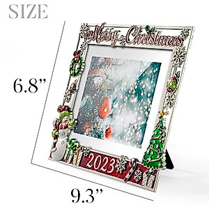 Mulumu 2023 Christmas Decorations Photo Frame 5x7 Snowflake Christmas Metal Photo Display Photo Frames with High Definition Glass Front Gift Ideas Tabletop Home Decorative (Snowman 2023)