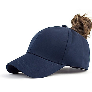 High Ponytail Baseball Hat - Women Messy Bun Hat, Sun Protection Ponycaps Retro Cap Navy Blue