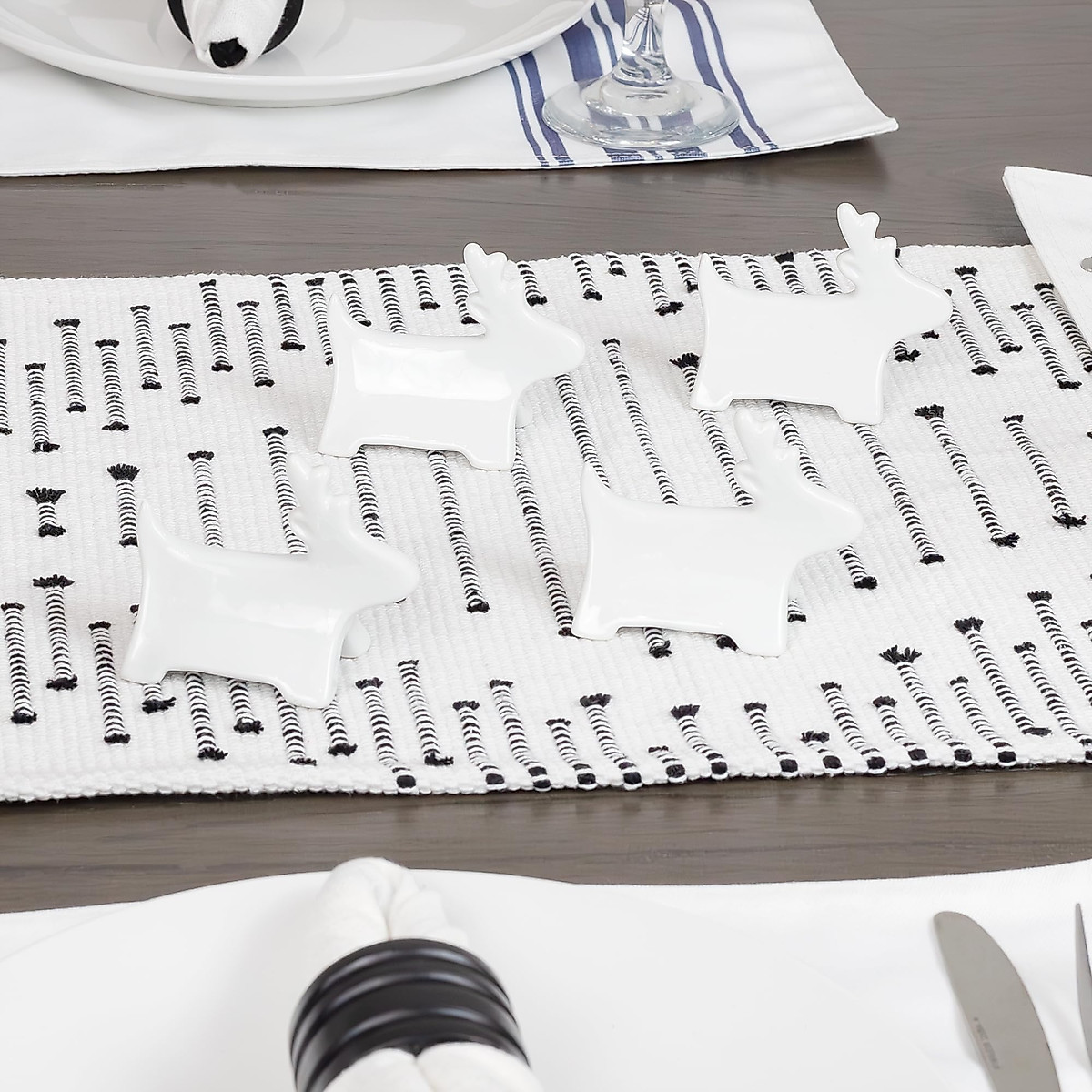 AuldHome Design Reindeer Place Card Holders (12-Pack), Ceramic Reusable Write-On Wipe-Off Christmas Place Card Stands for Table