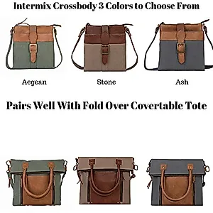 Mona B. Ash Fold-Over and Intermix Convertible Upcycled Canvas Tote and Crossbody Bag with Vegan Leather Trim (Intermix-Stone)