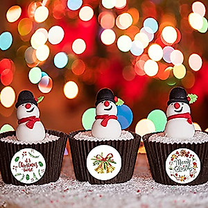 FujLoy Merry Christmas Thread-270 PCS 0.75 inch Christmas Stickers,9 Design Self Adhesive Circle Label Stickers,Christmas Envelope Seals Candy Stickers. (Merry Christmas Thread (080))