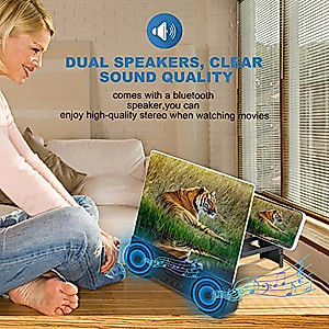 HSRBO 14" Cell Phone Screen Magnifier with Wireless Speaker Foldable Phone Stand with HD Screen Amplifier for Movies,Videos,Reading,Gaming,Compatible with All Smartphones Black