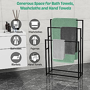 FoverOne 45" Tall Freestanding Towel Rack, 3 Tier Floor Standing Towel Holder Blankets Rack, Oversized Bath Towels Drying Rack for Bedroom Bathroom or Pool - Black