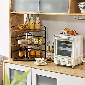 IBUYKE Corner Shelf, Kitchen Counter Organizer, Spice Rack, Bathroom Vanity Trays, 3-Tier Bedside Shelf for Small Spaces,Cosmetic Storage Perfume Holder, Adjustable Height, Rustic Brown, TWJ002H