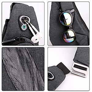 chinatera Sling Backpack for Men Crossbody Chest Bag Hiking Travel Running Sling Shoulder Bags with Headphone Hole (Black)