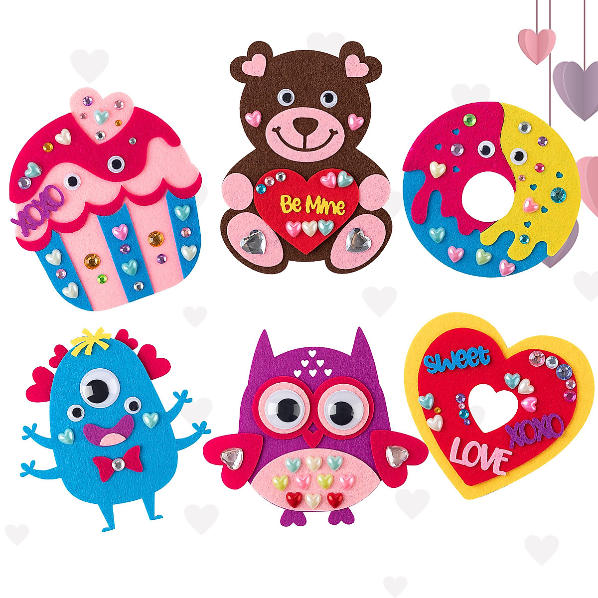 MALLMALL6 12Pcs Valentine’s Day Felt Crafts Kit Make Your Own Valentines Craft Gift DIY Fridge Magnets for Kids Valentine Decoration Supplies DIY Craft for Home Class Game Activities