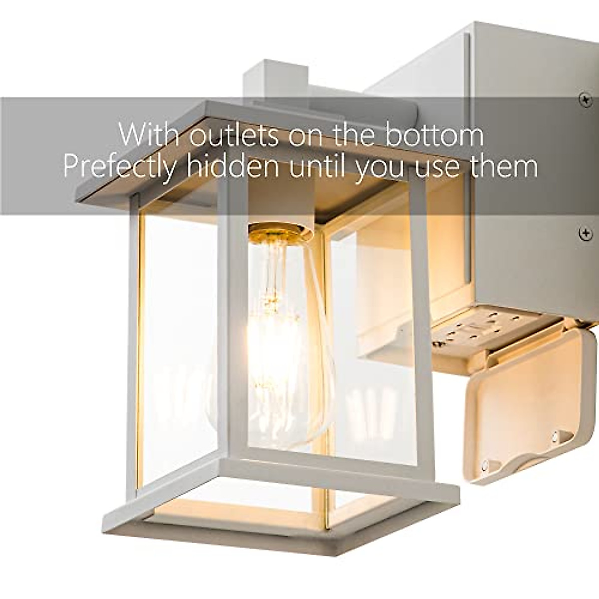 OUPAVOCS Outdoor Lights with GFCI Outlet, Dusk to Dawn Front Porch Lights, Waterproof Exterior Light Fixture, Mate White Outdoor Wall Sconce Wall Mount Outside Patio Lights for House, Garage